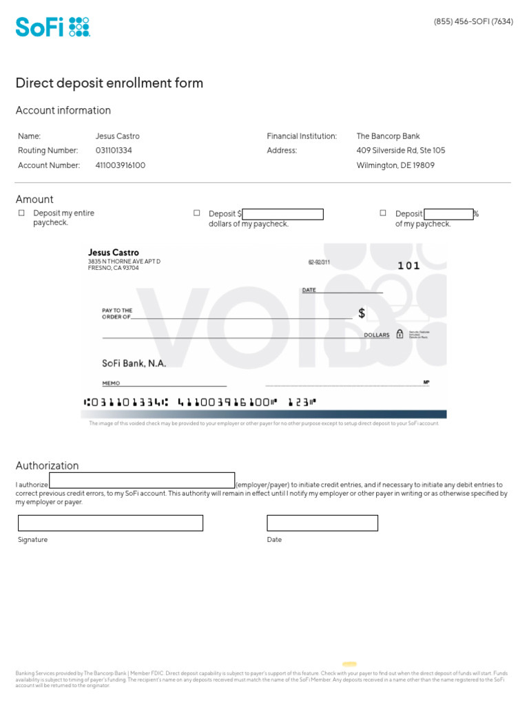 Direct Deposit Form | PDF | Deposit Account | Paycheck