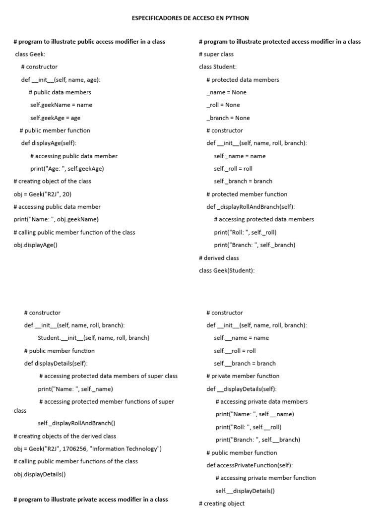 Especificadores de Acceso en Python | PDF | Method (Computer ...
