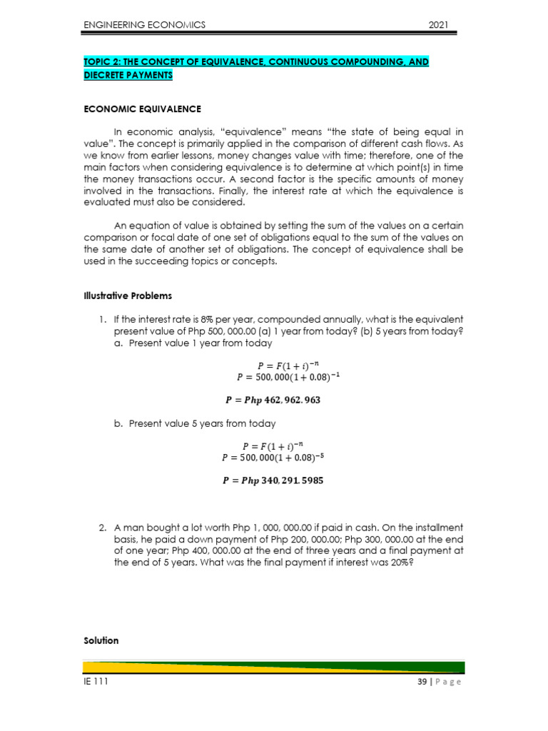 Chapter 2 Topic 2 Equivalence Continuous Conounding and Discrete Payments | PDF | Interest ...