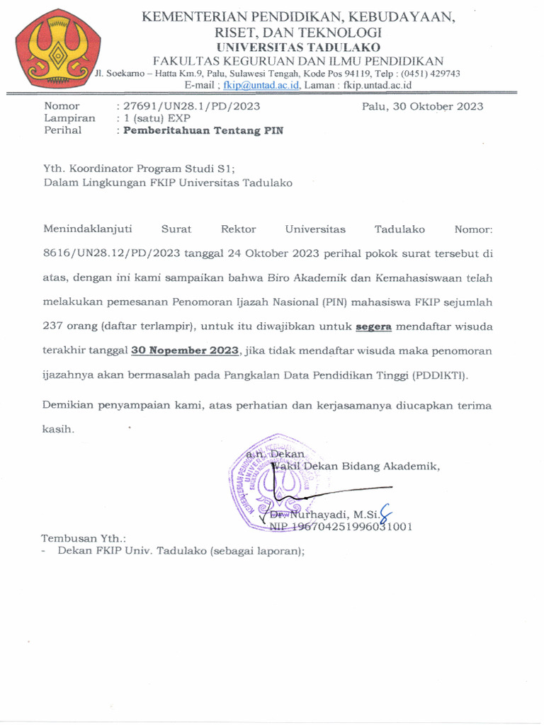 Pemberitahuan PIN Dan Lampiran | PDF