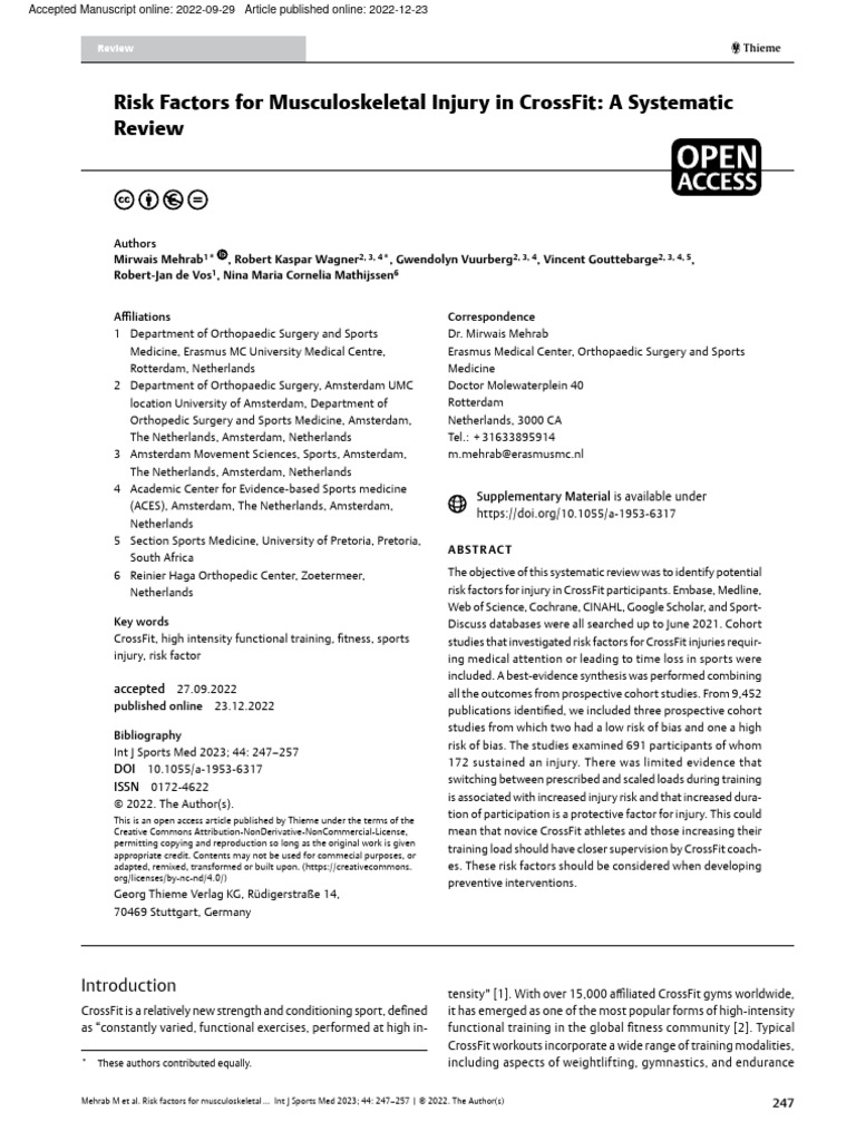 CrossFit Injury Risk Factors Review | PDF | Systematic Review | Risk
