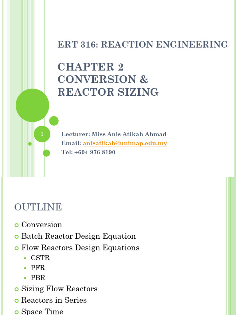 Conversion & Reactor Sizing: Ert 316: Reaction Engineering | PDF