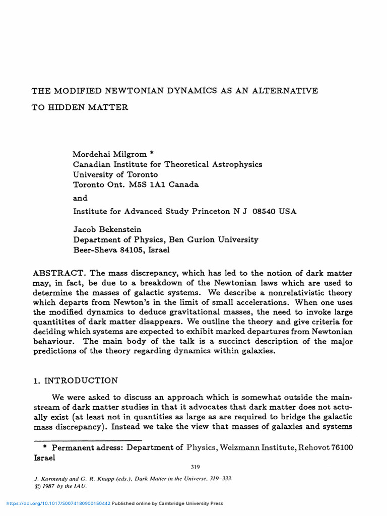 The Modified Newtonian Dynamics As An Alternative To Hidden Matter ...