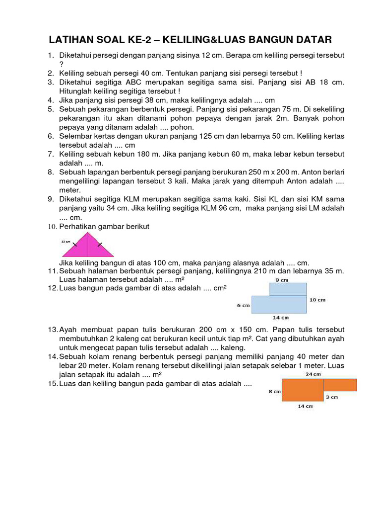 Latihan Soal Keliling & Luas Bangun Datar | PDF | Metode & Bahan Ajar | Griya & Taman