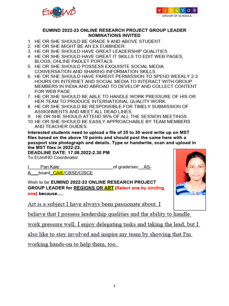 Pari Kale As-A-Eumind Leadership Form For Group Leaders | PDF