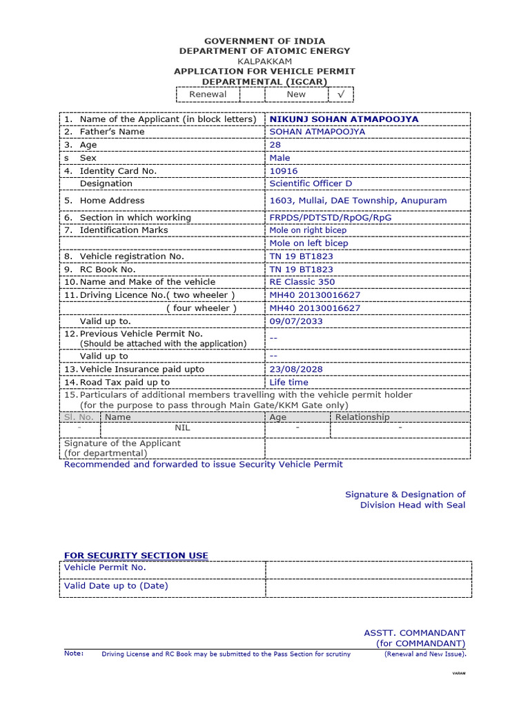 Vehicle Permit Filled Bike | PDF | Driver's License | Access Control