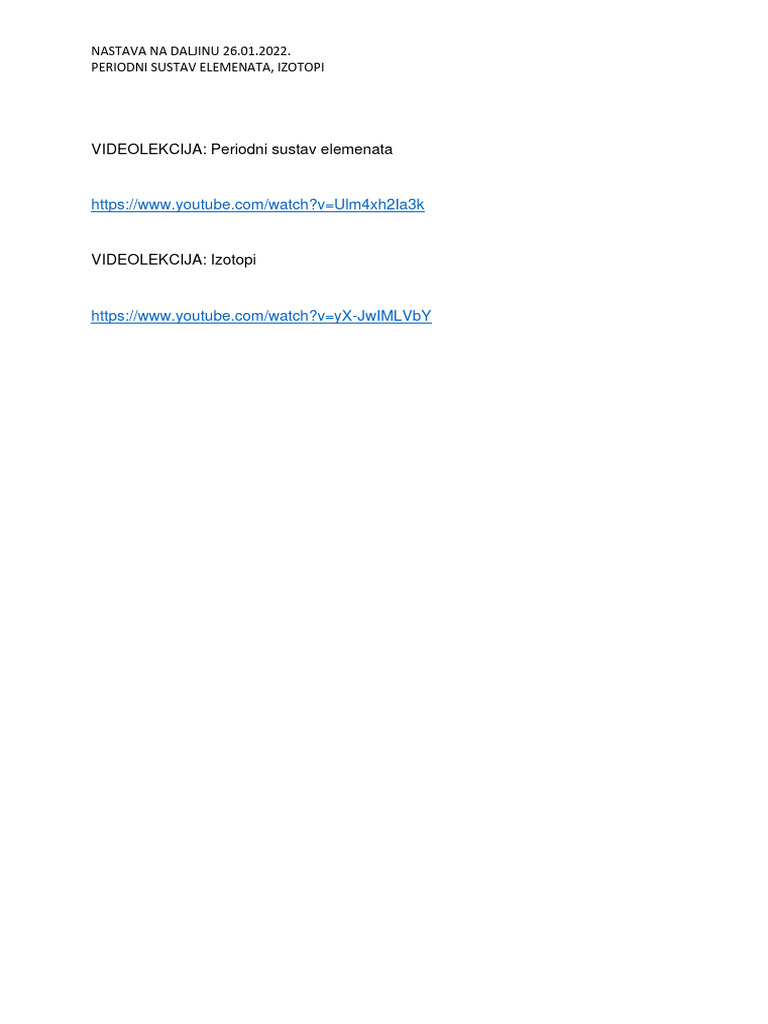Videolekcije-Periodni Sustav Elemenata I Izotopi | PDF