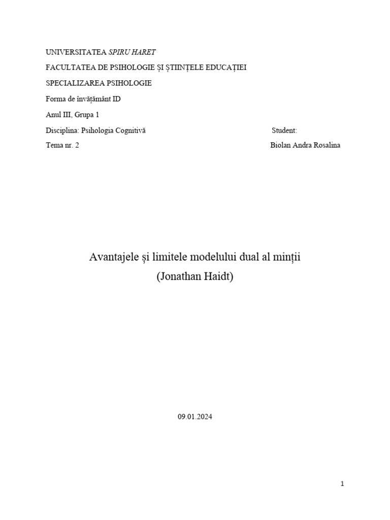 Psihologie Cognitiva TC2 Biolan Andra Rosalina | PDF