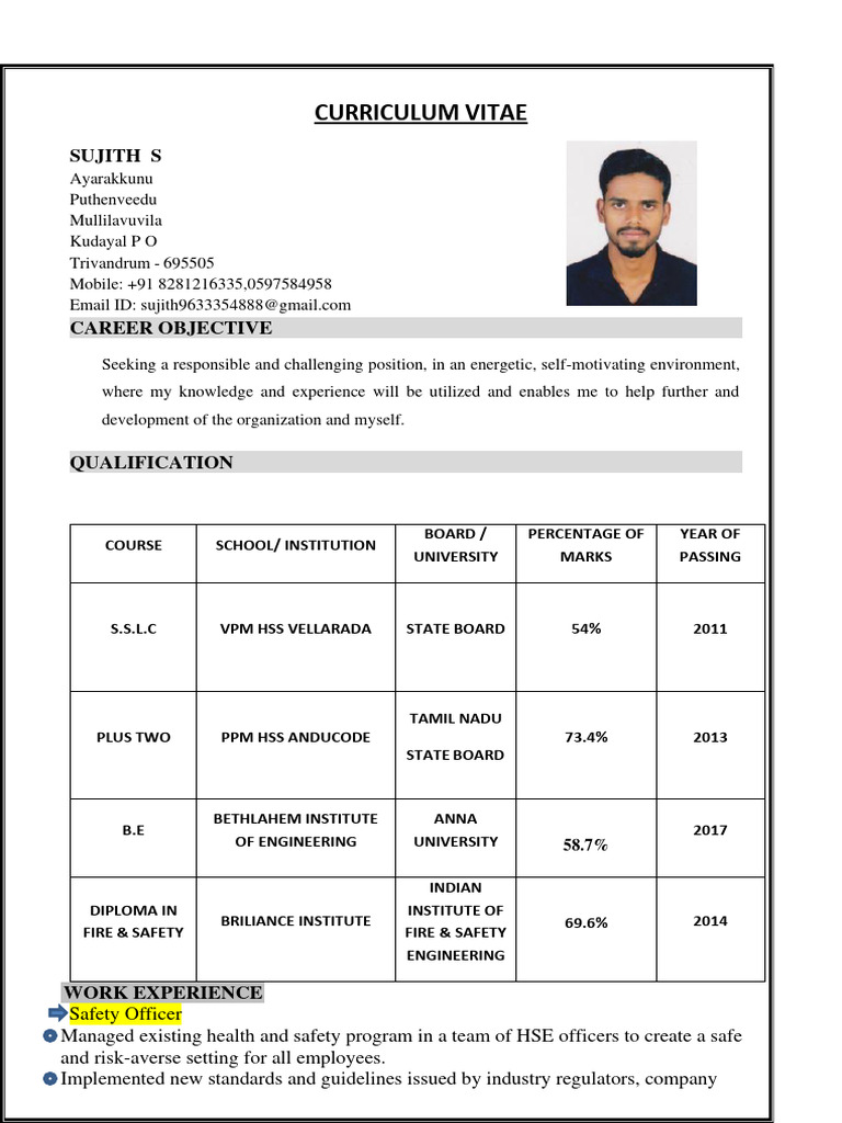 Sujith Biodata 2023 Safety | PDF