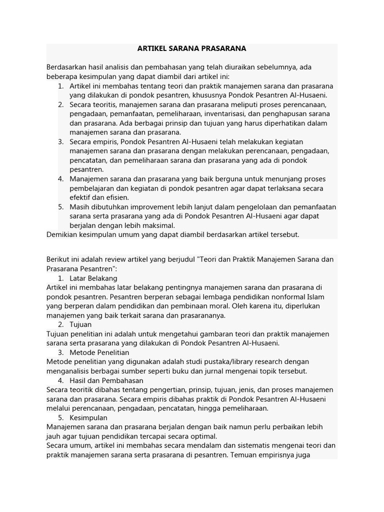 Artikel Sarana Prasarana | PDF