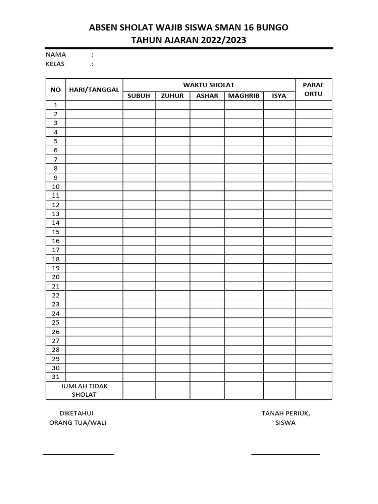 Absen Sholat Siswa Sman 16 Bungo | PDF