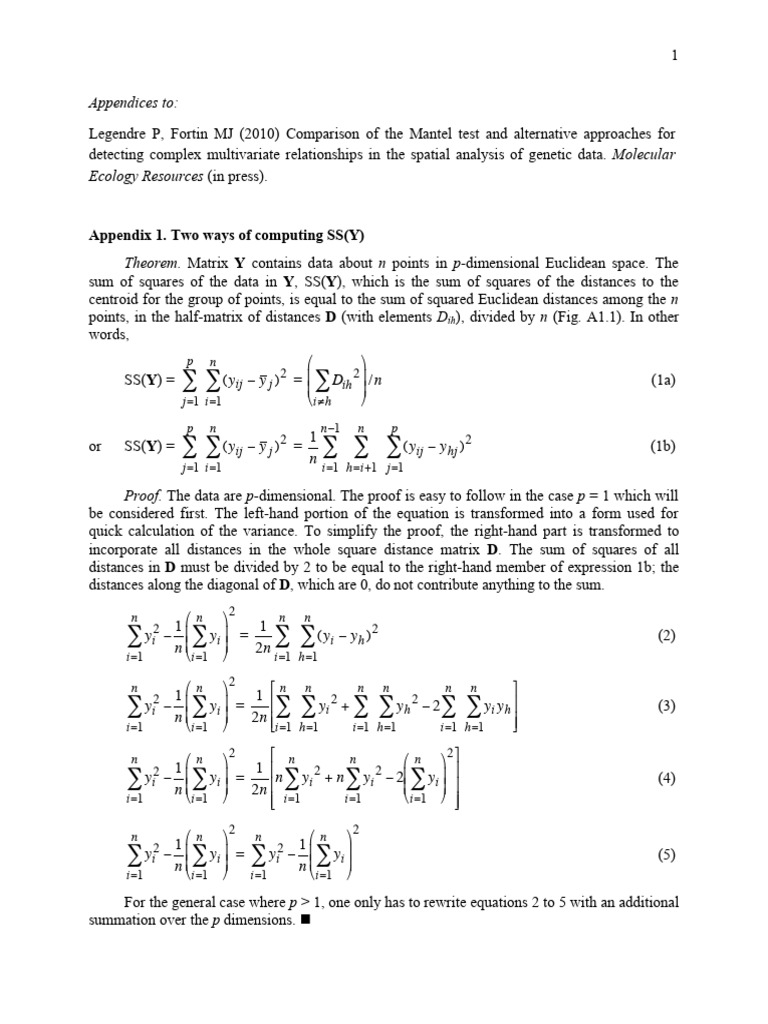 Legendre Fortin MER2010 Appendages | PDF | Spatial Analysis | Statistics