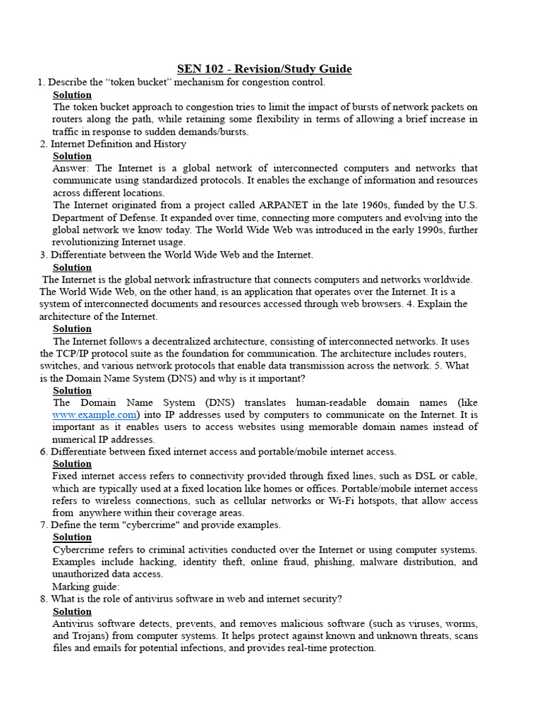 Sen 102 Revision Guide | PDF | Computer Network | Internet