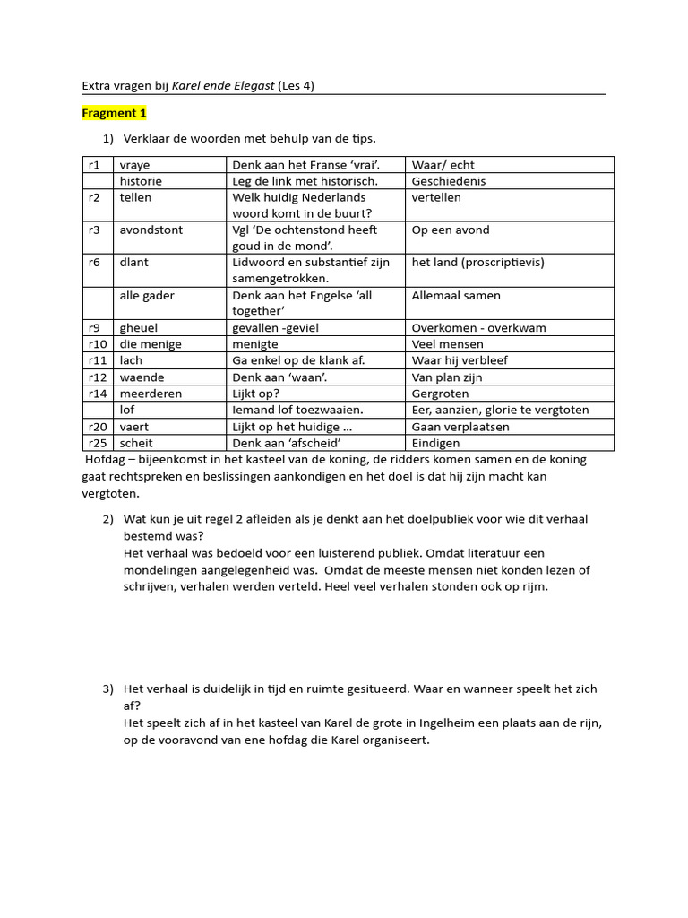 Vragen Bij Fragment 1 Karel Ende Elegast 1 | PDF