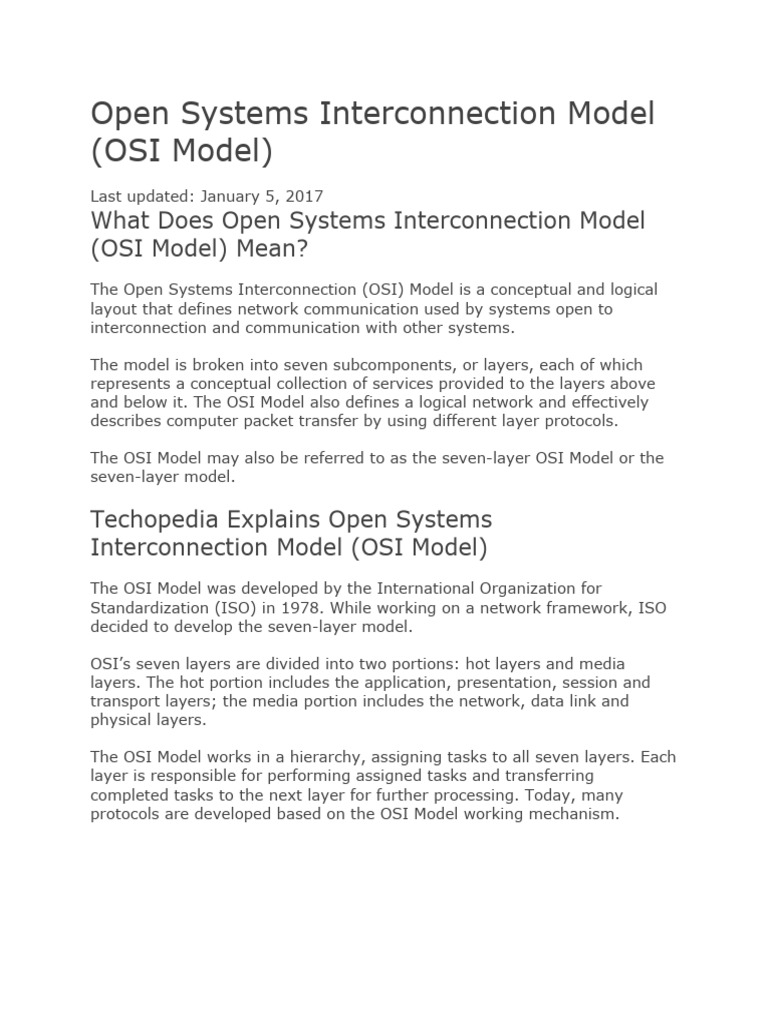 Open Systems Interconnection Model (OSI Model) | PDF | Osi Model | Computer Network
