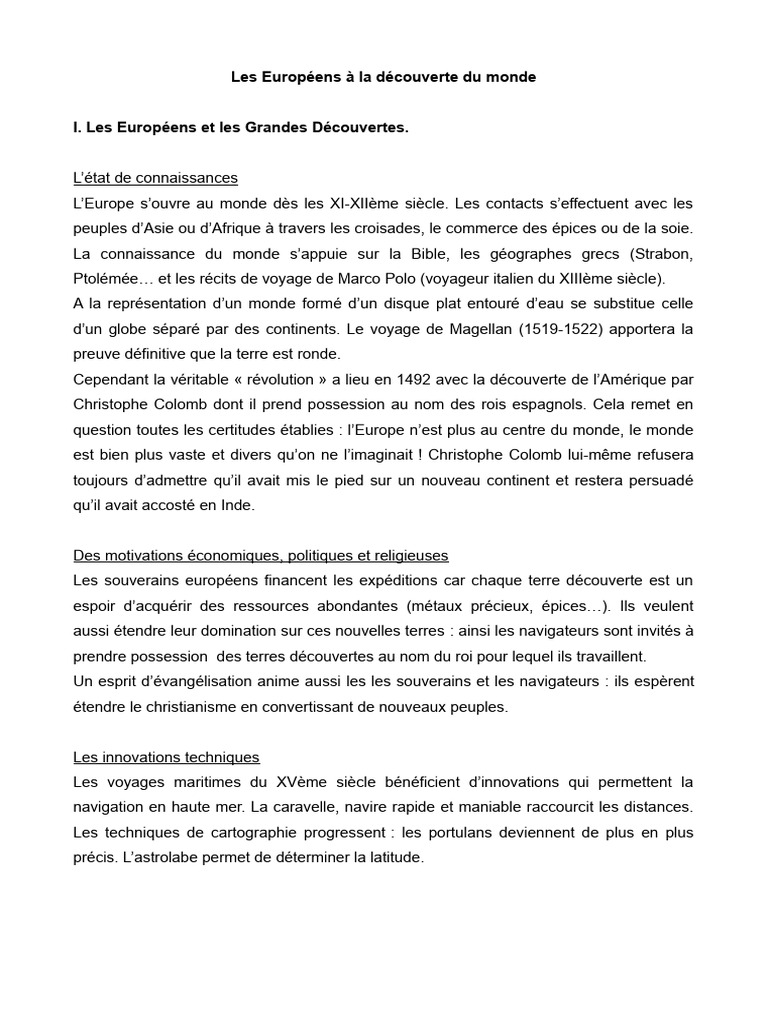 Européens À La Découverte Du Monde | PDF
