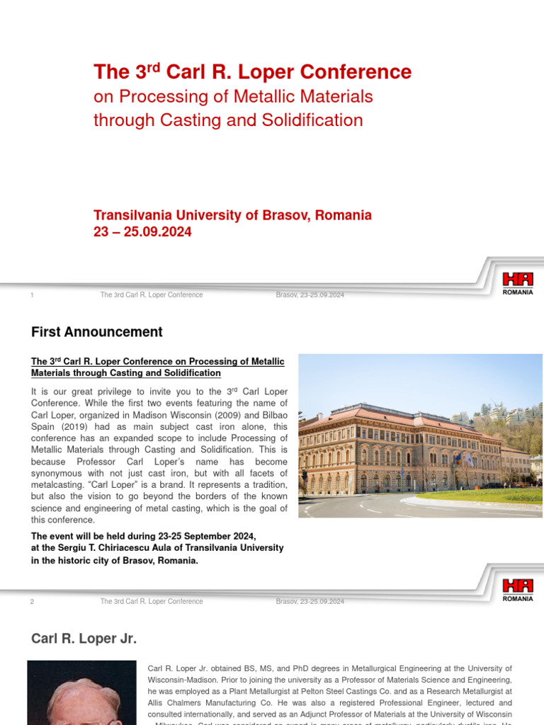 3rd Carl Loper Conference 2024 Brasov | PDF | Metallurgy | Metals