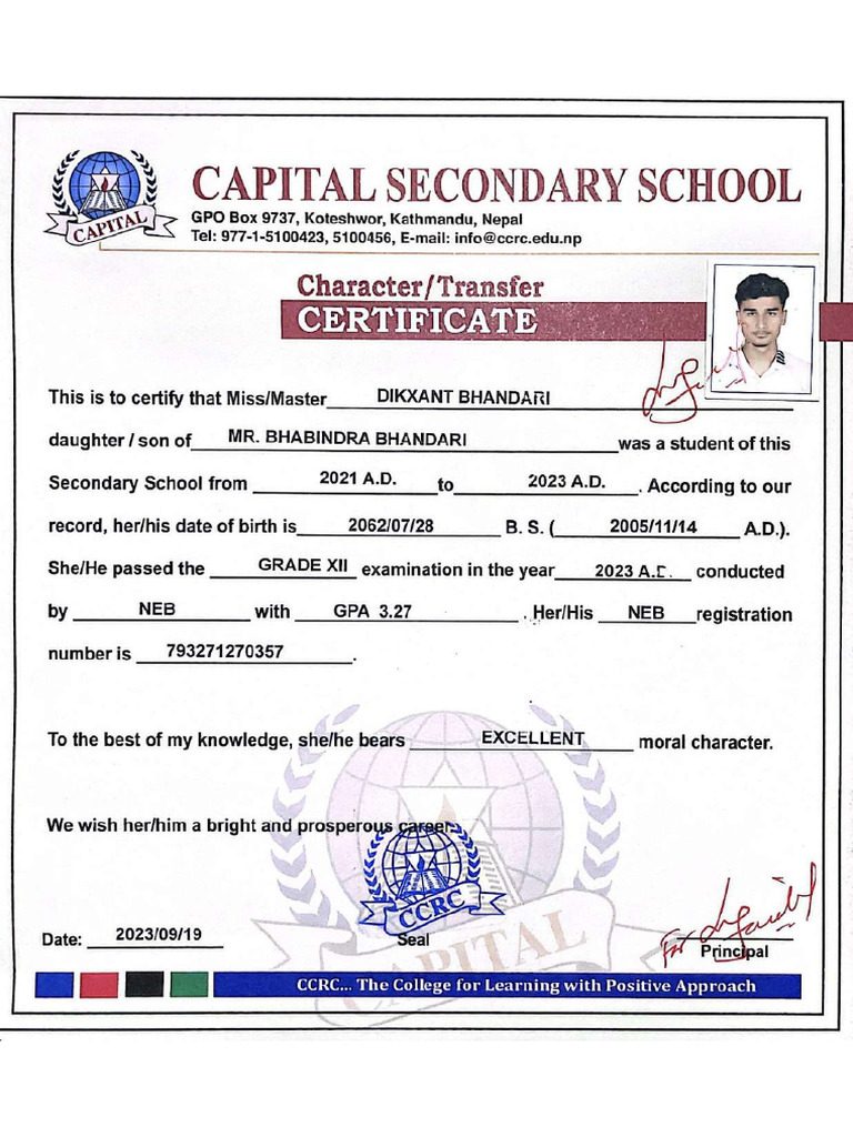 12 Character Certificate | PDF