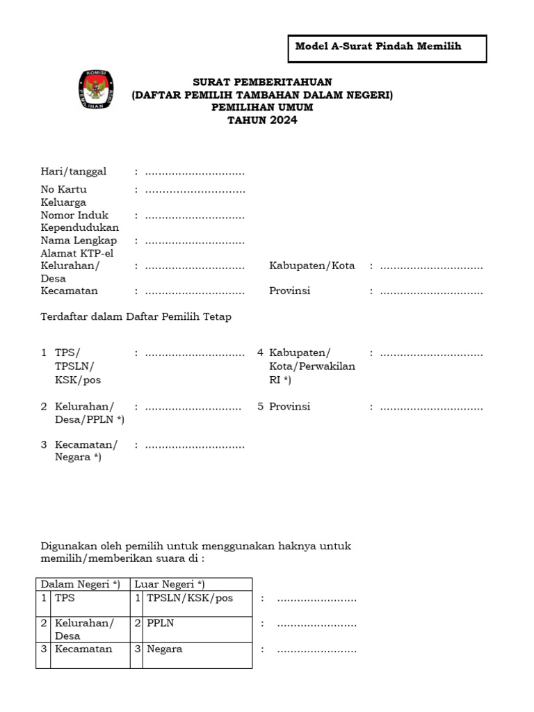 Formulir - PKPU - PINDAH PEMILIH | PDF