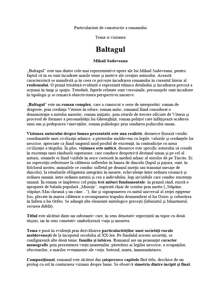 Baltagul-Particularitati de Constructie A Romanului | PDF