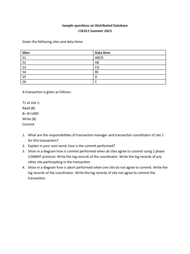 Sample Questions On QUIZ-3 | PDF | Database Transaction | Databases