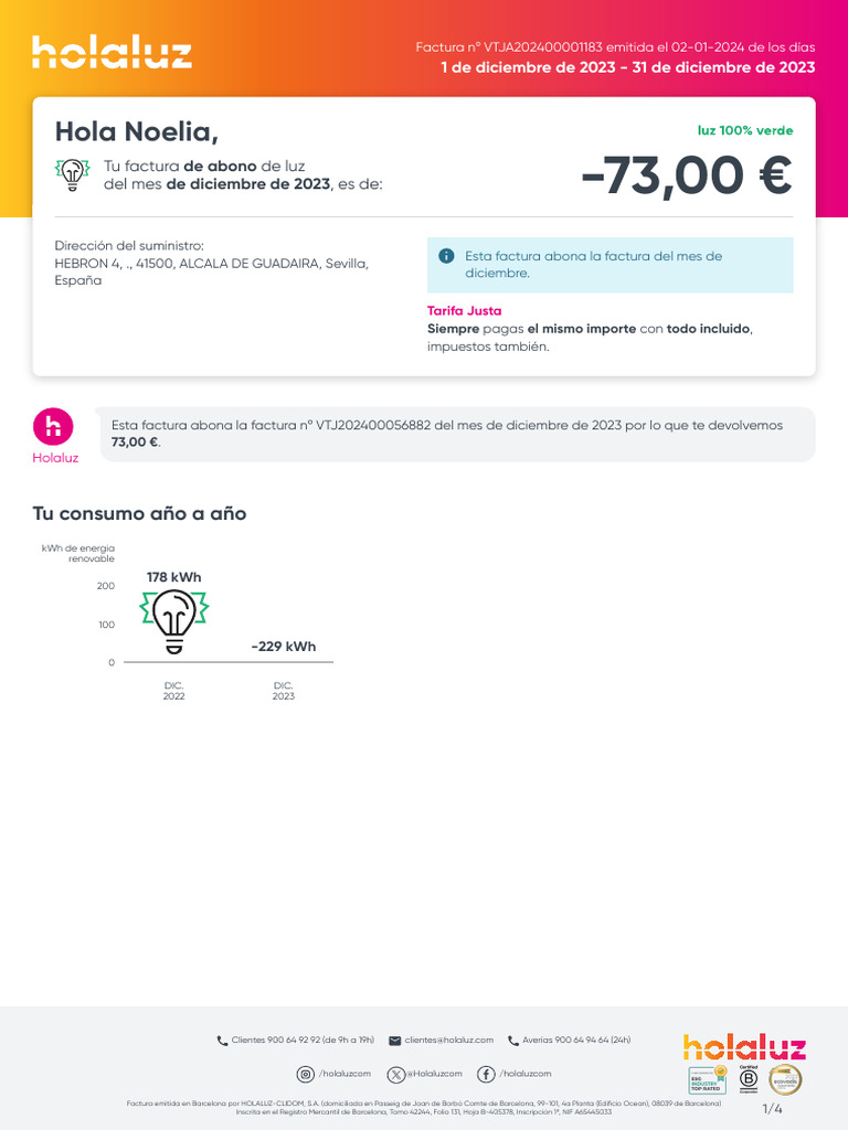 HOLALUZ_a203c8e8-e7f2-4677-880b-6227f6f0cdd9 | PDF | Factura | Economias