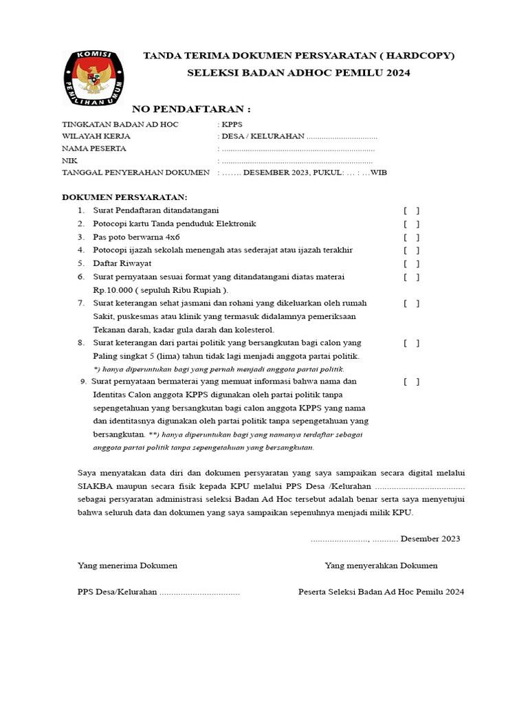 TAnda Terima KPPS Pemilu 2024 | PDF | Karier & Perkembangan | Hukum