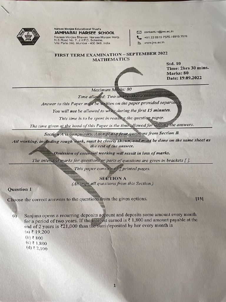 10th Jns Past Paper | PDF