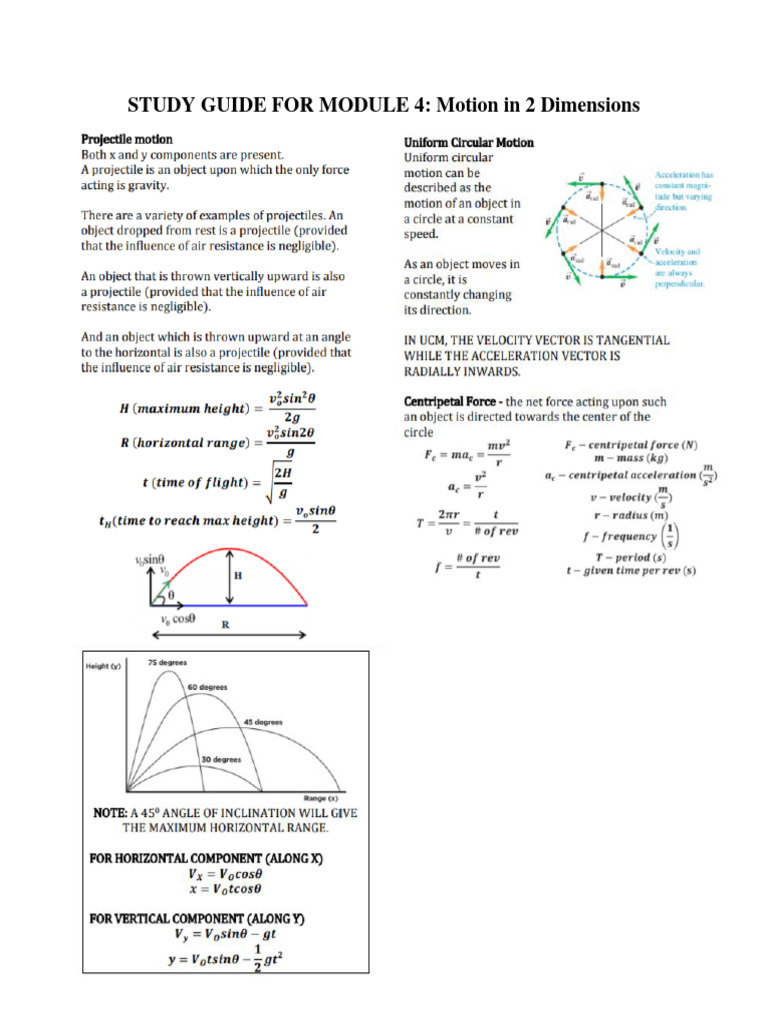 STUDY GUIDE FOR MODULE 4: Motion in 2 Dimensions | PDF | Velocity | Speed