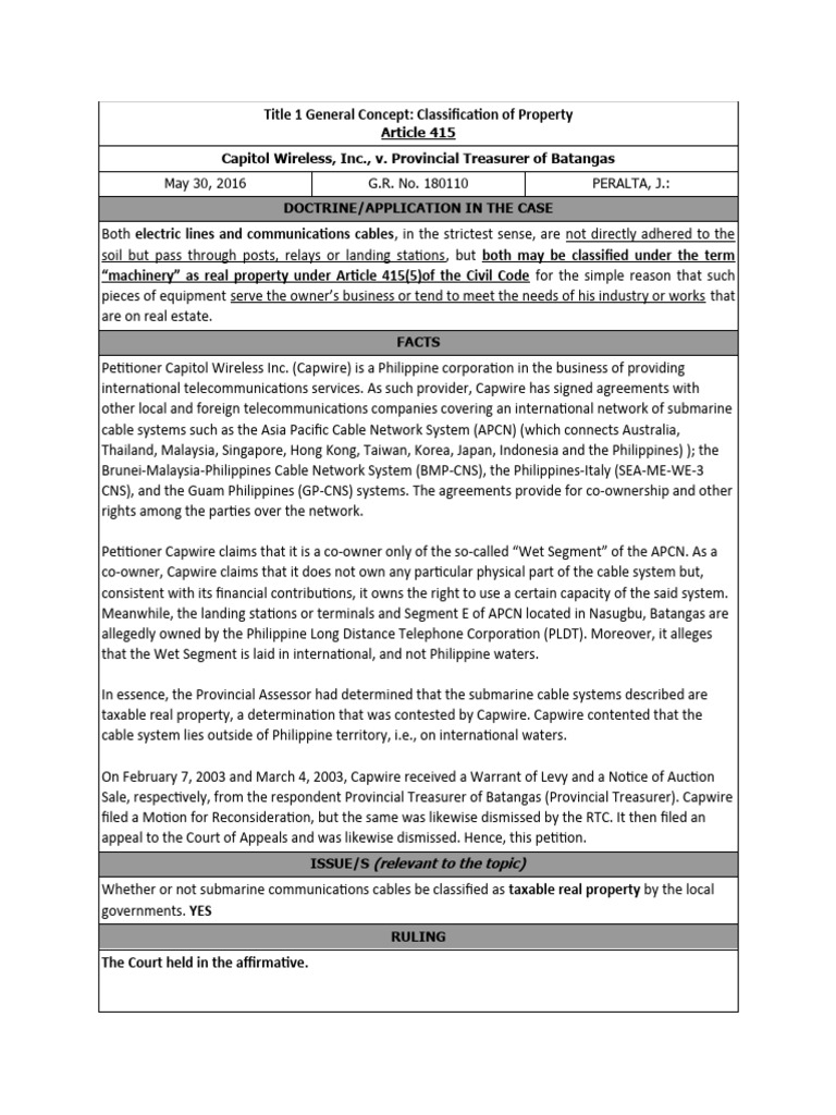 CASE 13 - Capitol Wireless, Inc., v. Provincial Treasurer of Batangas, G.R. No. 180110 | PDF ...