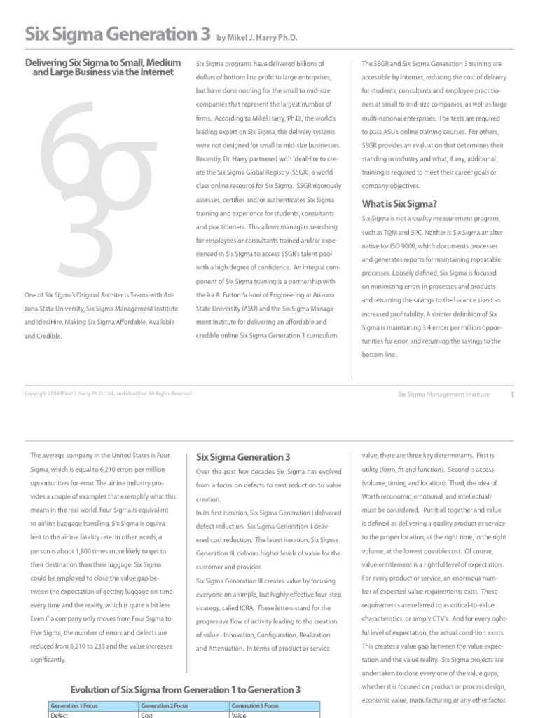Six Sigma Generation 3 | PDF | Six Sigma | Educational Technology