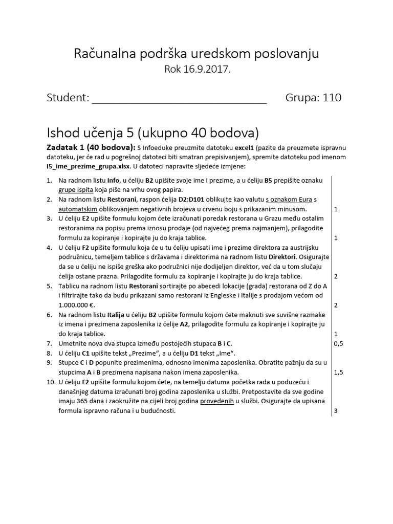 Excel Primjer Ispita | PDF
