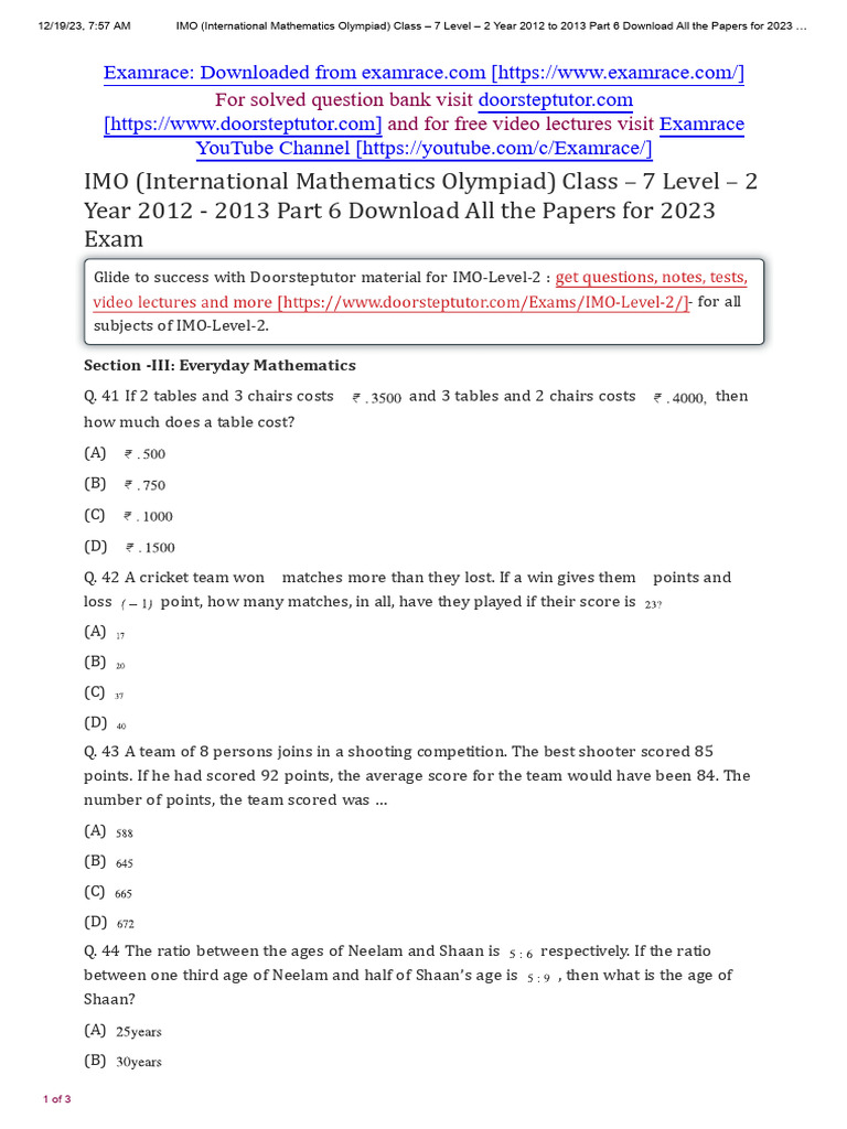 IMO Level 2 Class 7 Paper 2012 2013 Part 6 | PDF | Private Sector | Economies