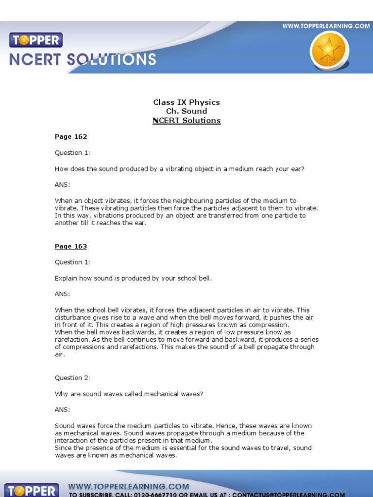Class IX Physics Ch. Sound NCERT Solutions | PDF | Sound | Frequency