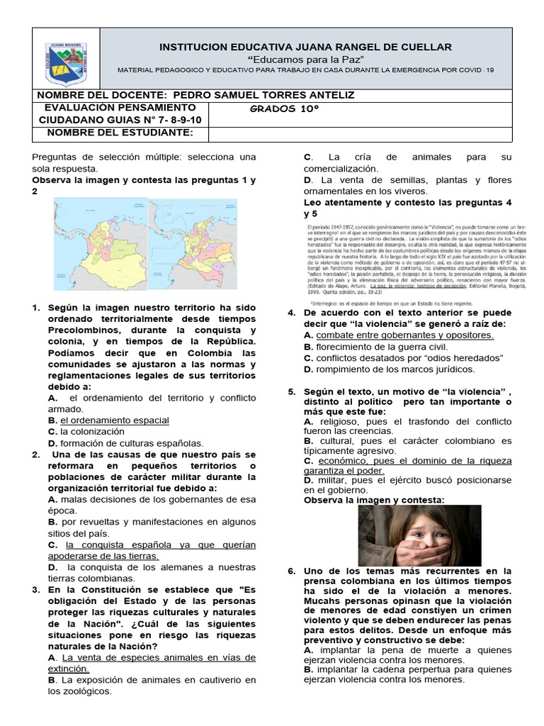 3 Evaluacion Sociales Guias 7-8-9-10 | PDF | Renacimiento | Colombia