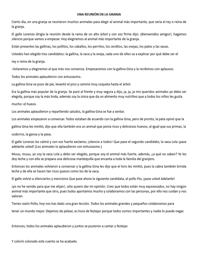 Cuento Reunion en La Granja | PDF