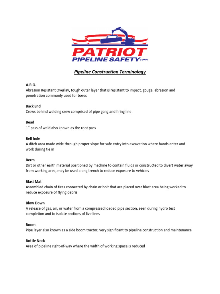 Pipeline Construction Glossary | PDF