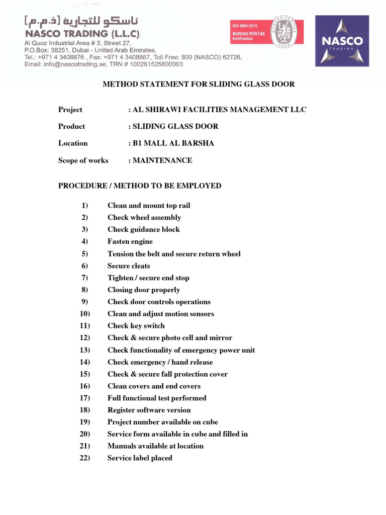 Method Statement For Sliding Glass Door | PDF | Business | Technology ...