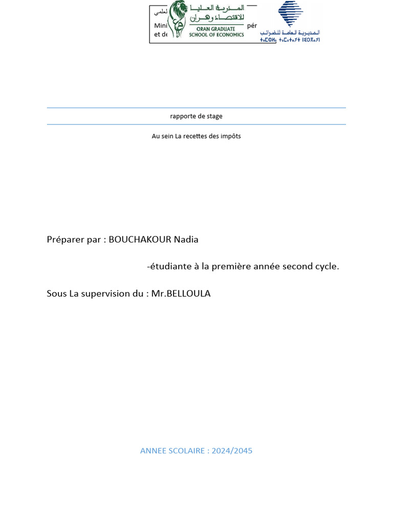 Rapport de stage à la recette des impôts | PDF | Affaires