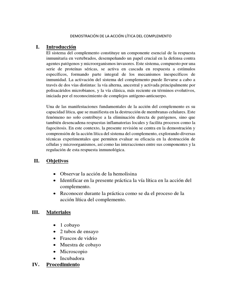 Demostración de La Acción Lítica Del Complemento | PDF | Ciencia y ...