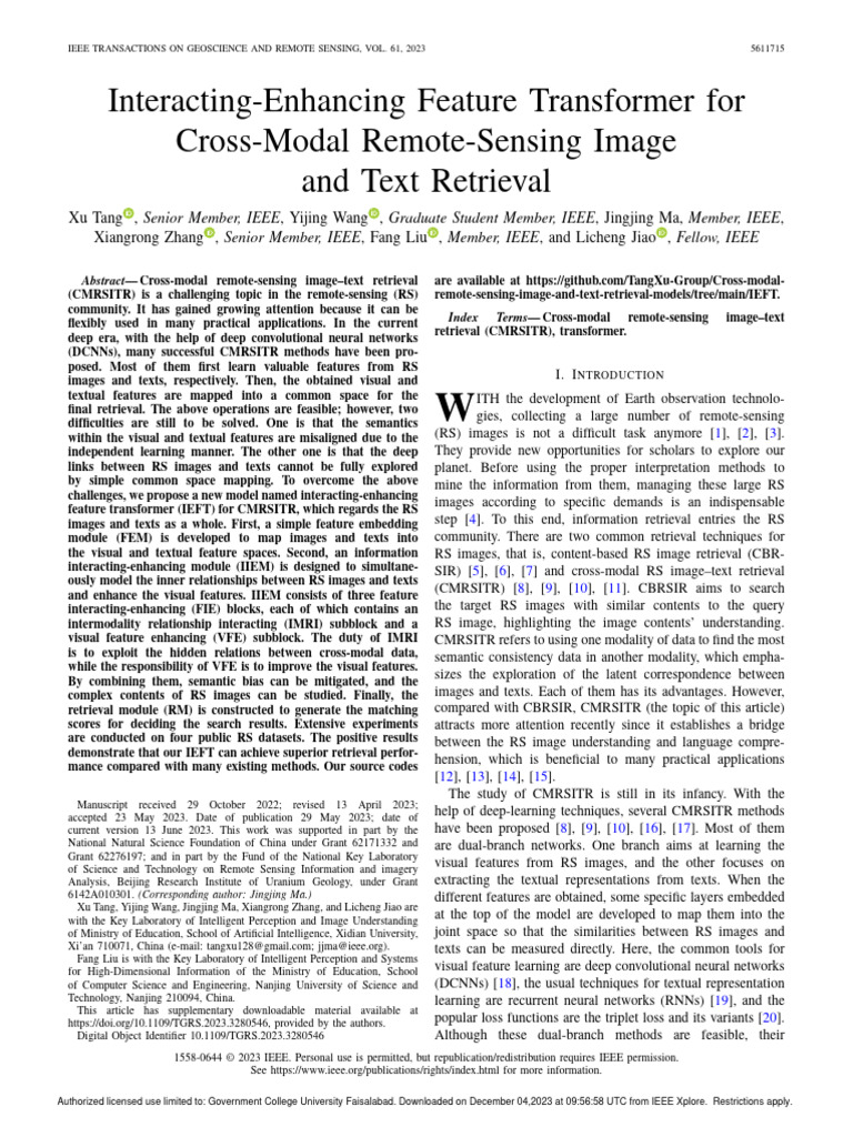 Interacting-Enhancing Feature Transformer For Cross-Modal Remote ...