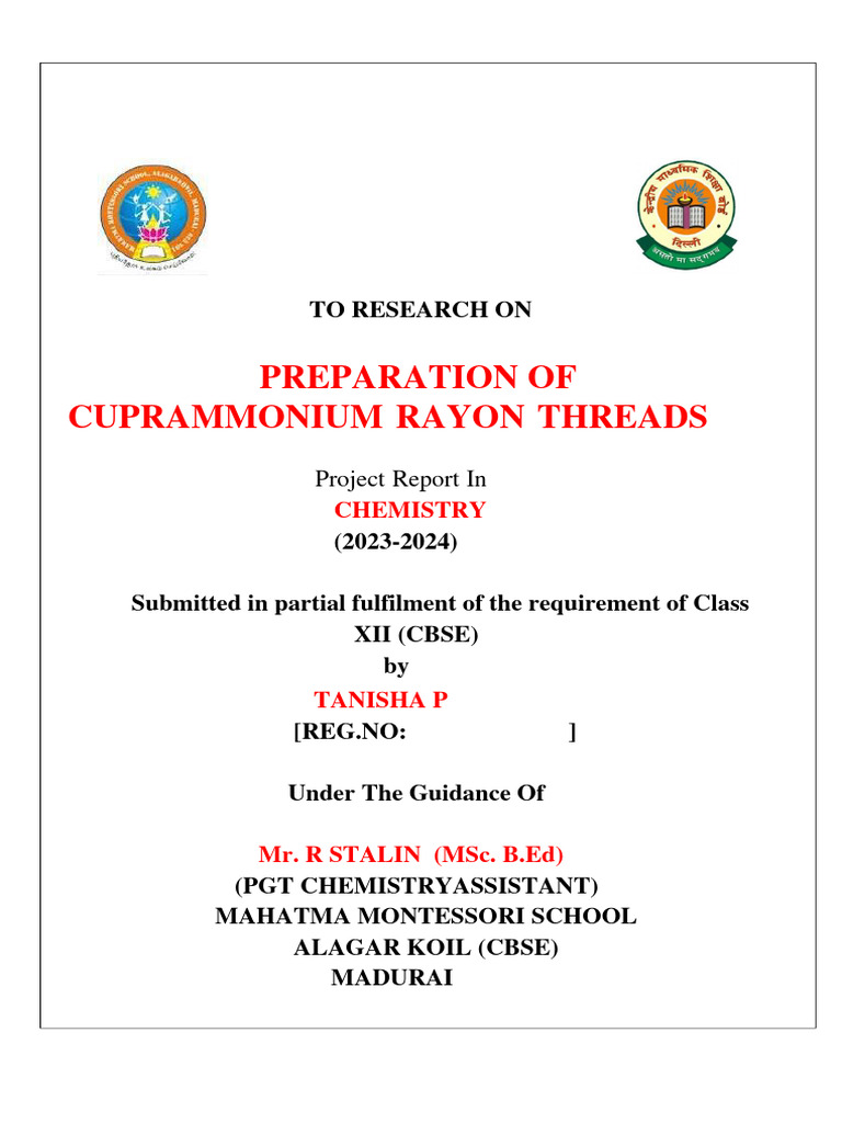 Preparation of Cupramonium Rayon Thread | PDF | Rayon | Fibers