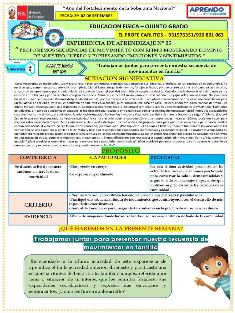 Experiencia de Aprendizaje #05 - Actividad #04 - 5to Grado - Educacion Fisica - 00001 | PDF