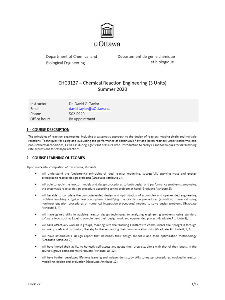 CHG 3127 2020S Detailed Syllabus | PDF | Engineering | Engineering Design Process