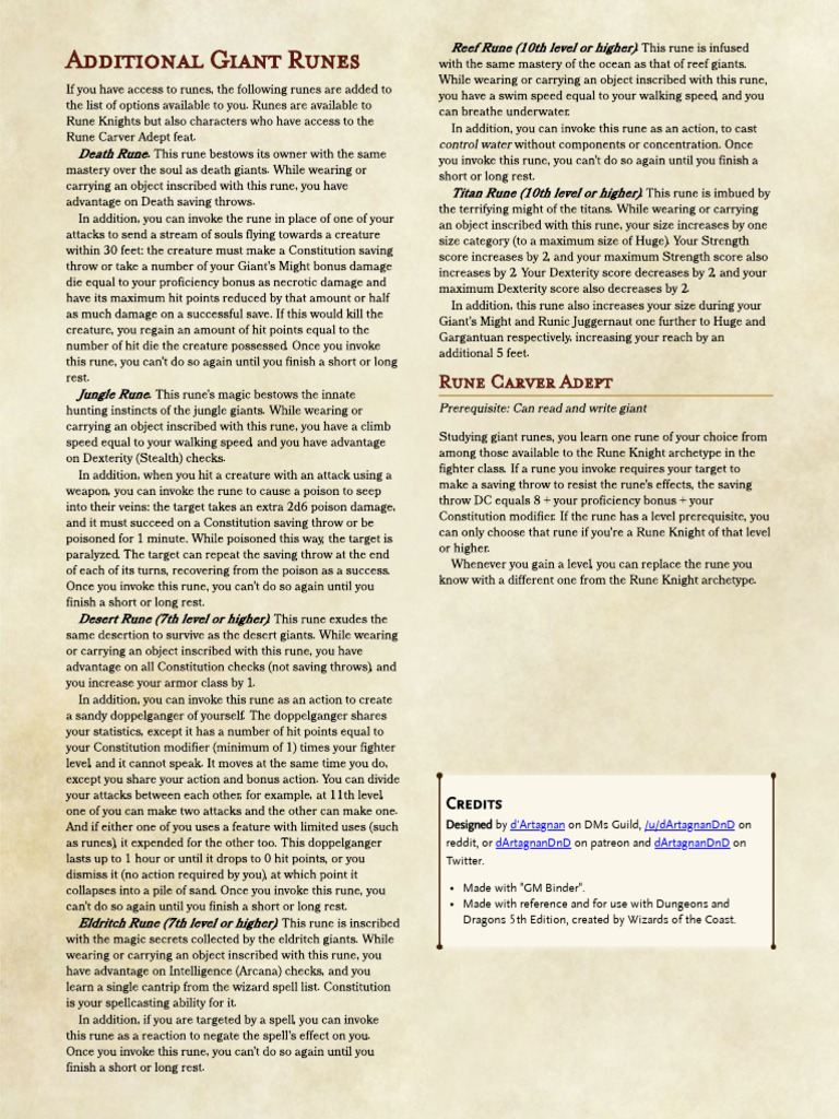 Additional Giant Runes | PDF | Role Playing Games