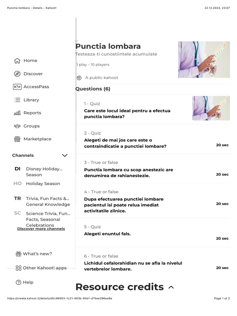 Punctia Lombara Quiz on Kahoot! | PDF | Educational Materials | Teaching