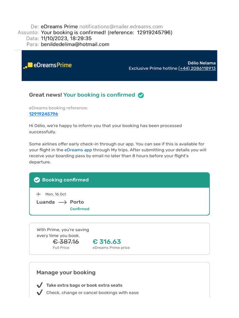 eDreams Booking Confirmation for Délio | PDF | Transport | Service ...
