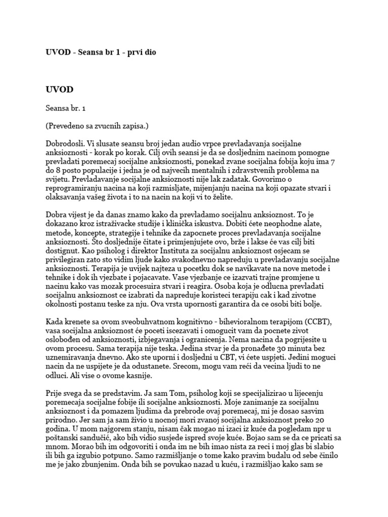 UVOD Seansa BR 1 Prvi Dio | PDF