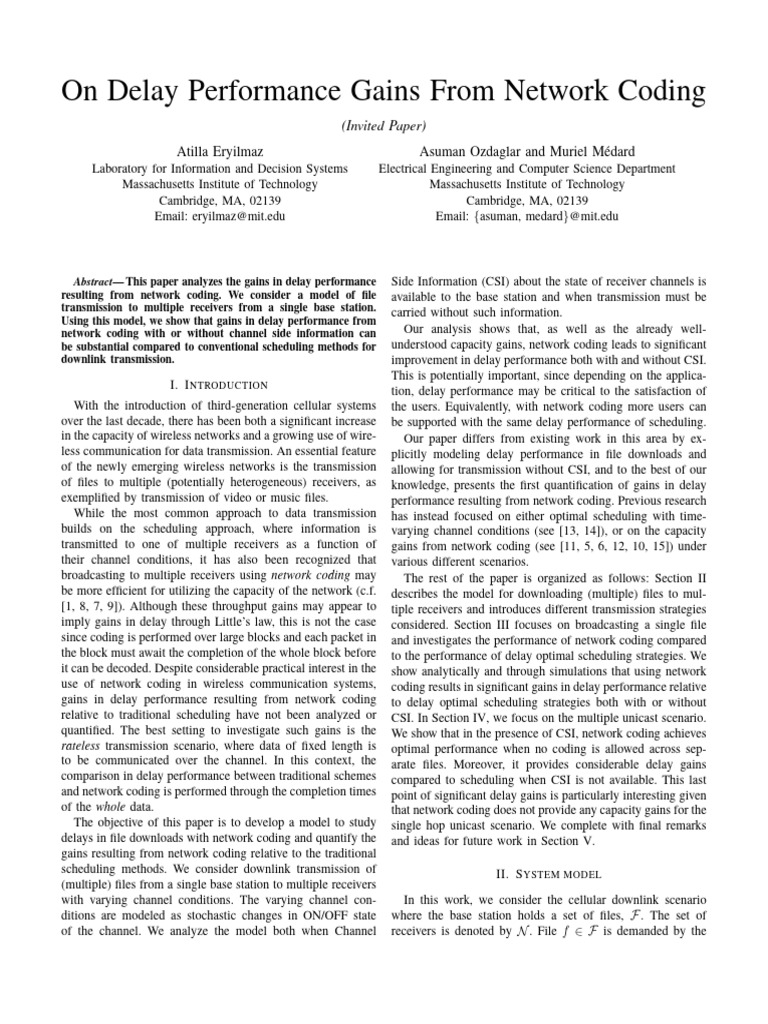 On Delay Performance Gains From Network Coding | PDF | Computer Network | Mathematical Optimization