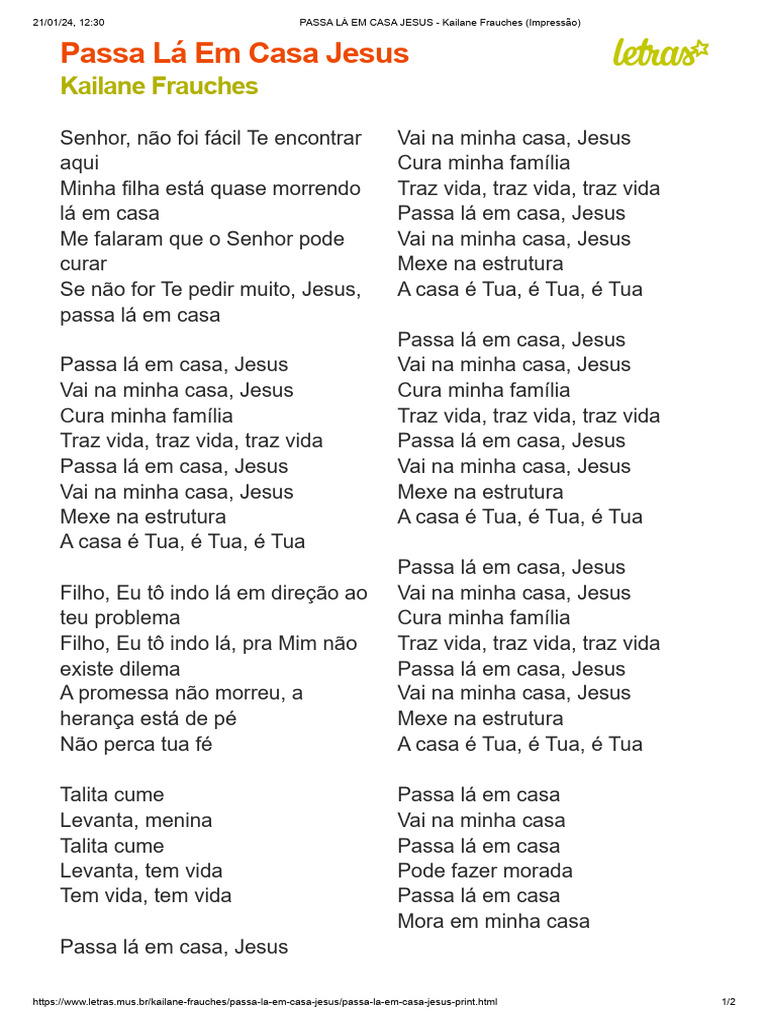PASSA LÁ EM CASA JESUS - Kailane Frauches (Impressão) | Download grátis ...